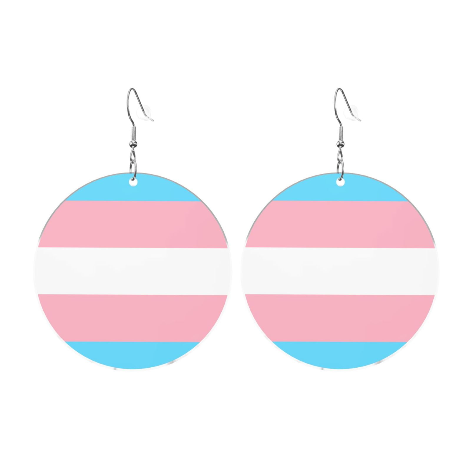 Transgender Pride Flag Dangle Round Acrylic Drop Circle Earrings For ...
