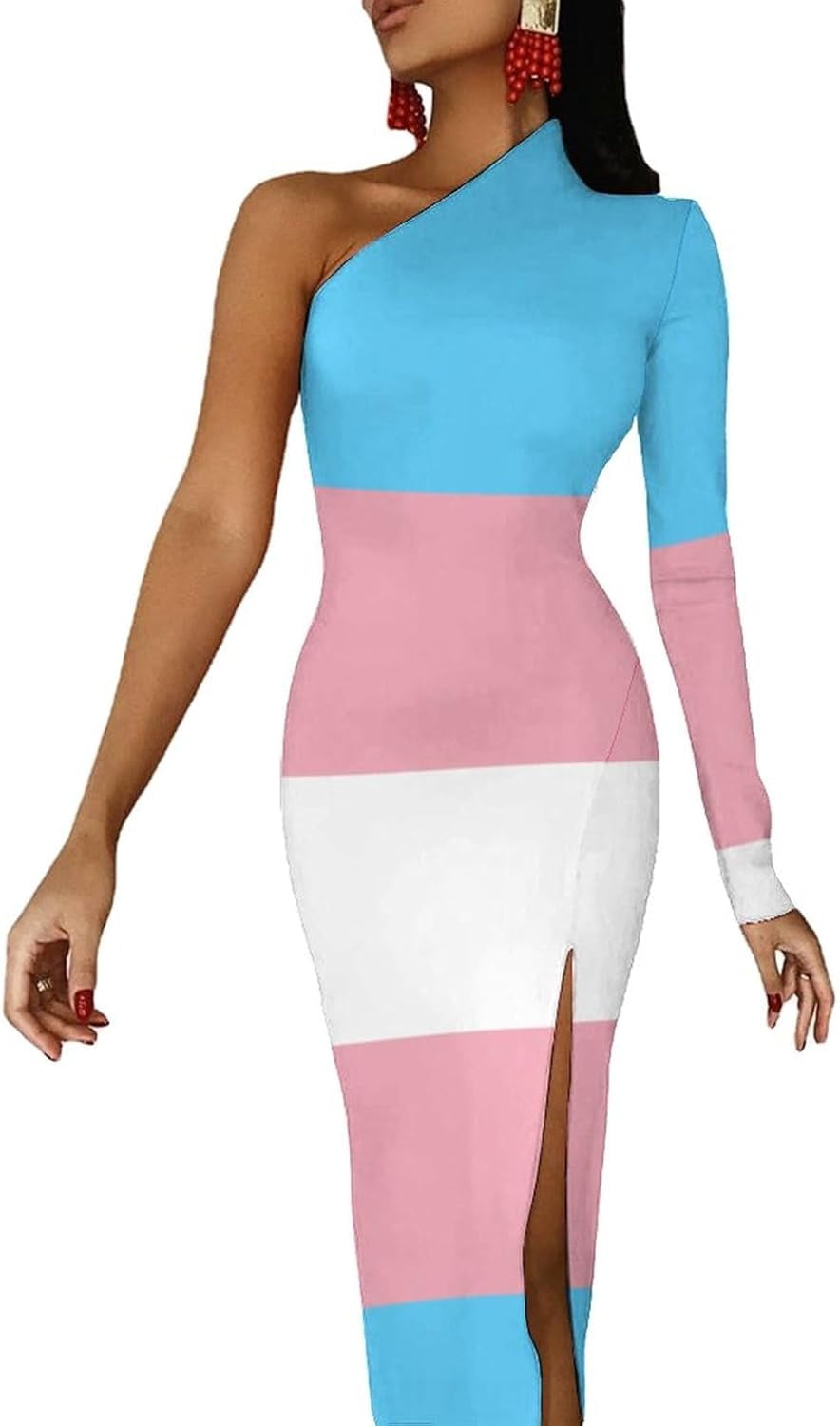 Transgender Pride Flag Off Shoulder T-shirt Womens Sundress Casual ...