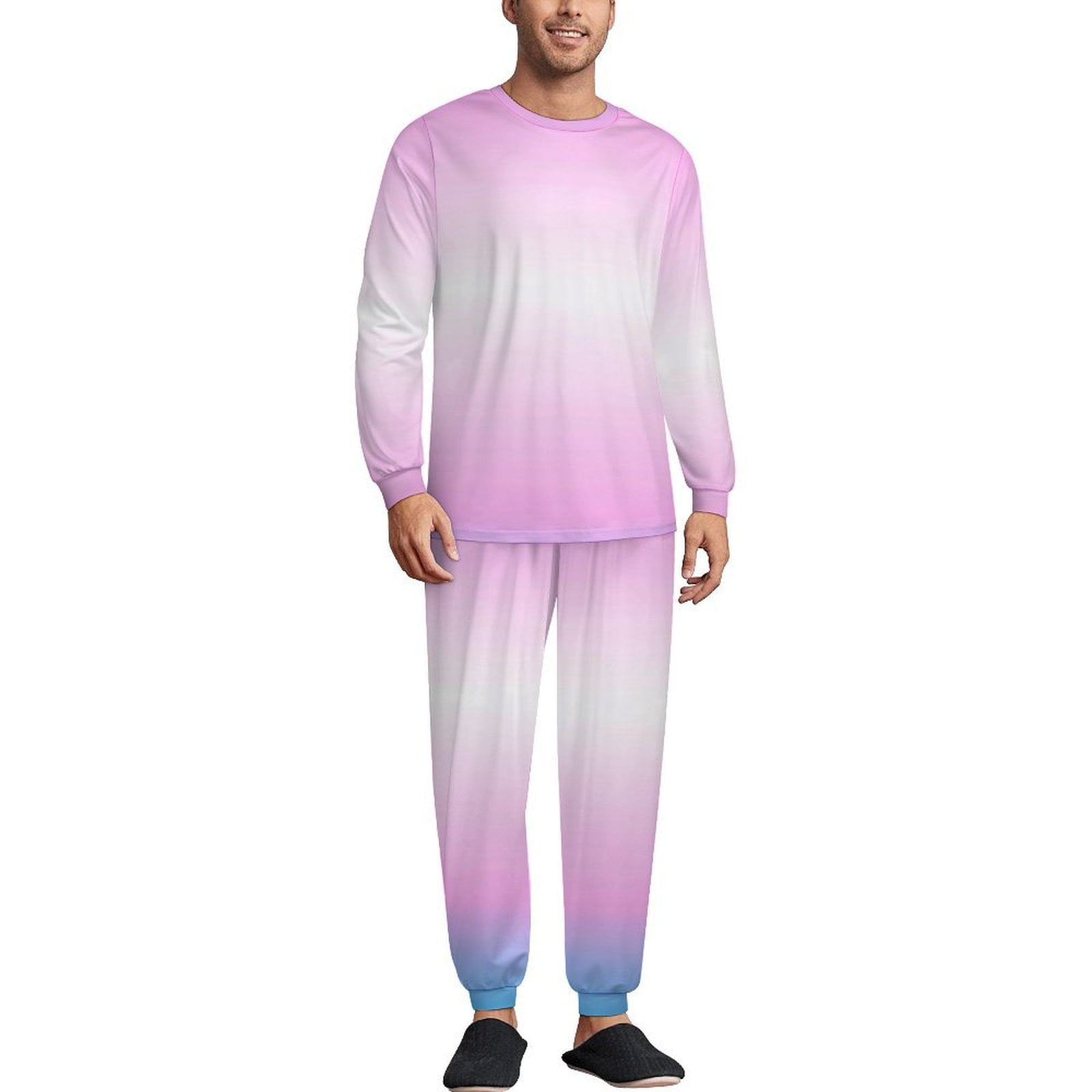 Transgender Pride Flag Pajamas Men Home Suit Winter Long Sleeve 2 Piece ...
