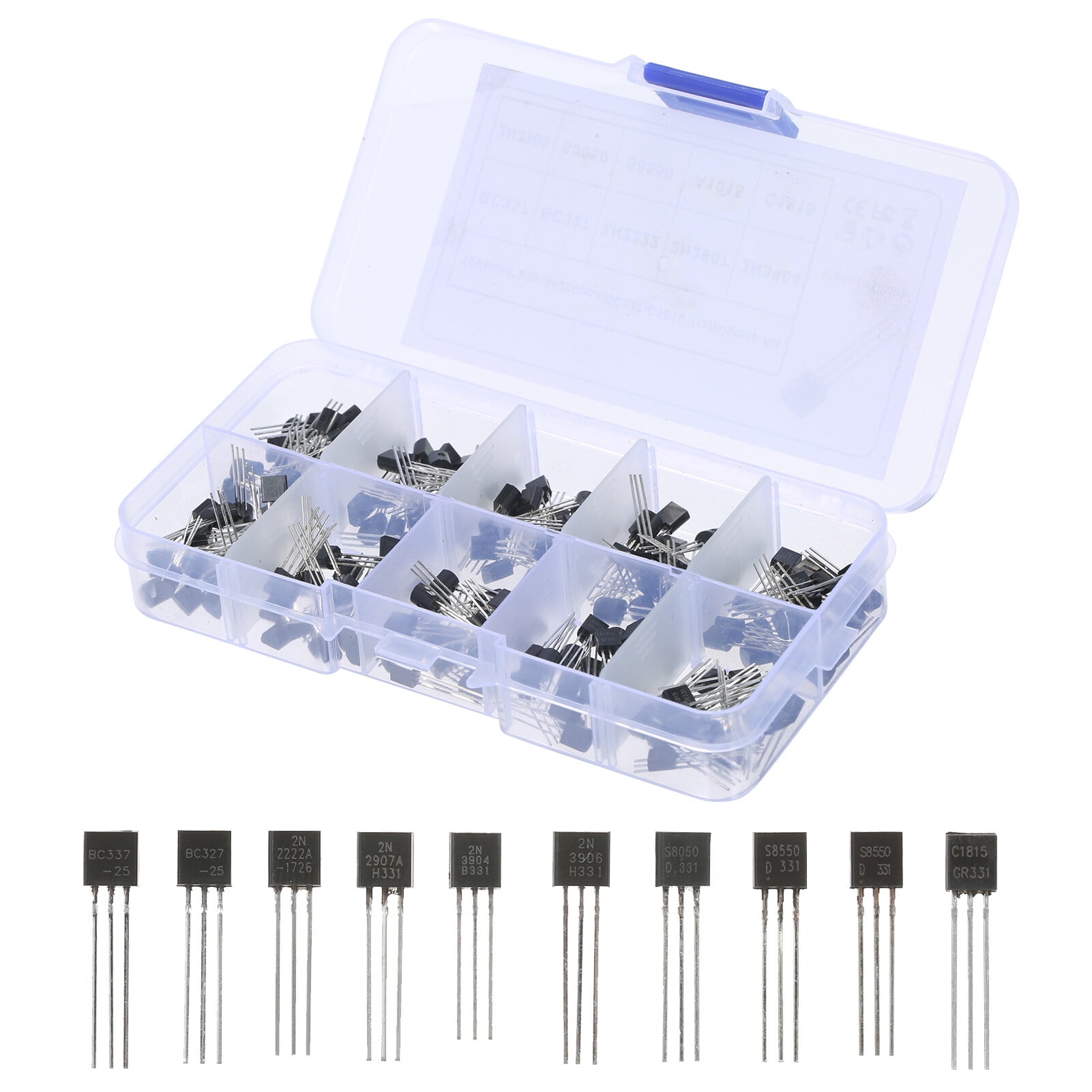 Transistor Assortment Kit 200-Piece NPN PNP Power Transistors BC337 BC327 2N2222 2N2907 2N3904 ...