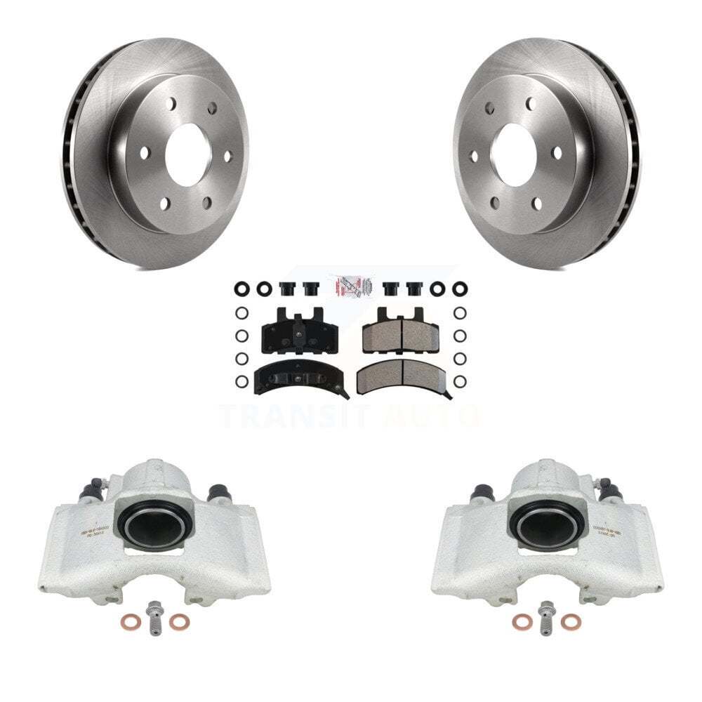 Transit Auto Front Disc Brake Caliper Rotors and Semi-Metallic Pads Kit ...