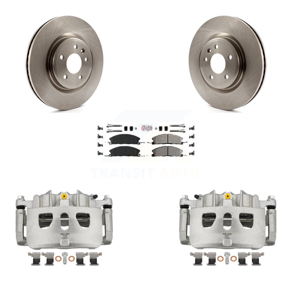 Transit Auto Front Disc Brake Caliper Rotors and Semi-Metallic Pads Kit ...