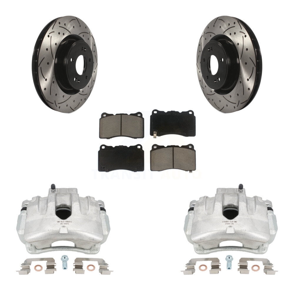 Transit Auto Front Disc Brake Coated Caliper Drilled Slotted Rotors and ...