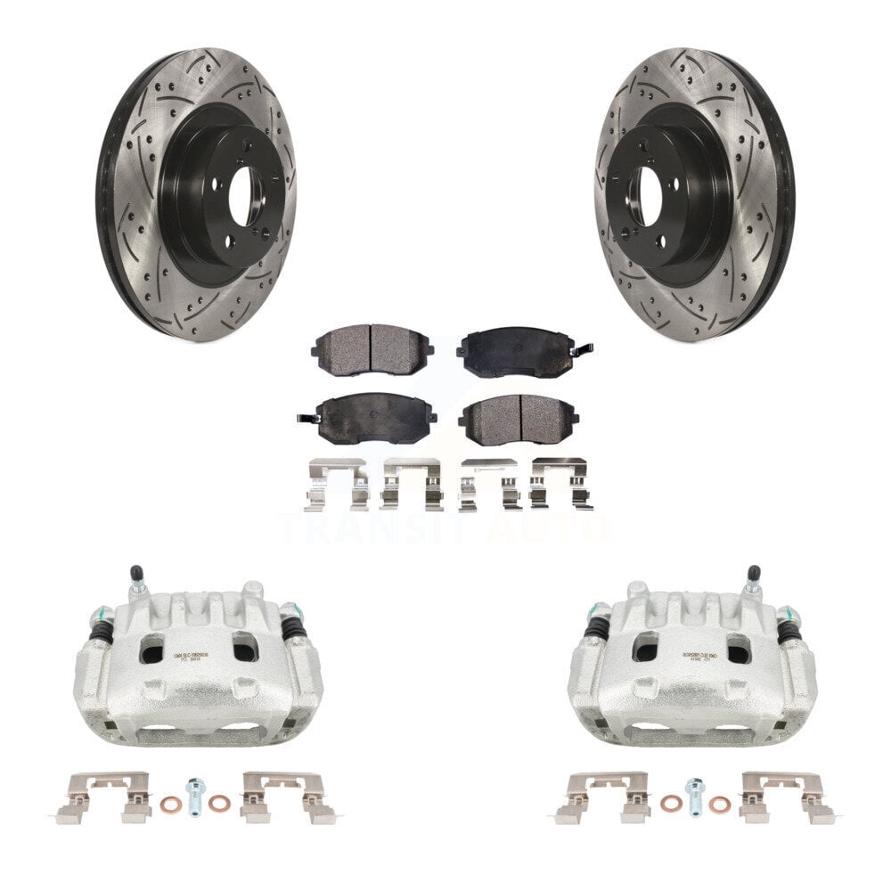 Transit Auto Front Disc Brake Coated Caliper Drilled Slotted Rotors and ...