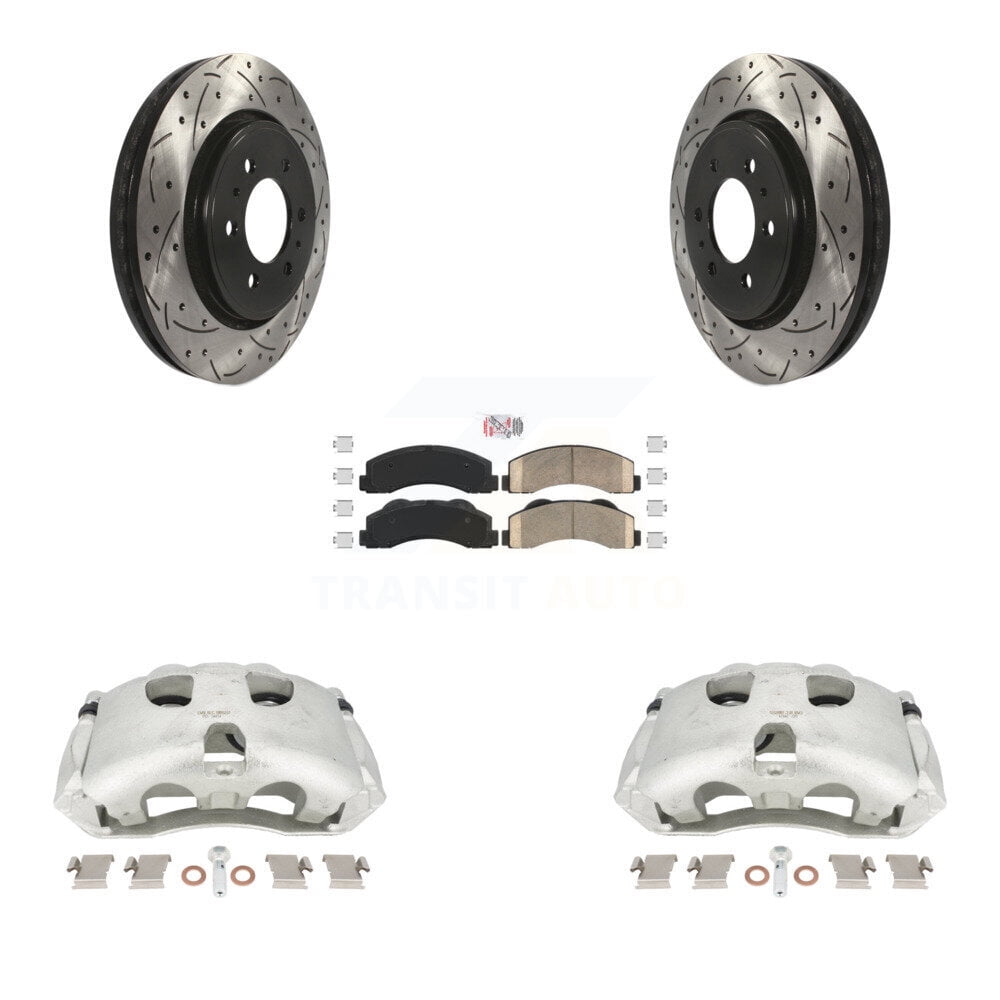 Transit Auto Front Disc Brake Coated Caliper Drilled Slotted Rotors and ...