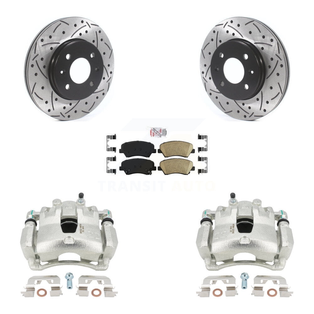 Transit Auto Front Disc Brake Coated Caliper Drilled Slotted Rotors and ...