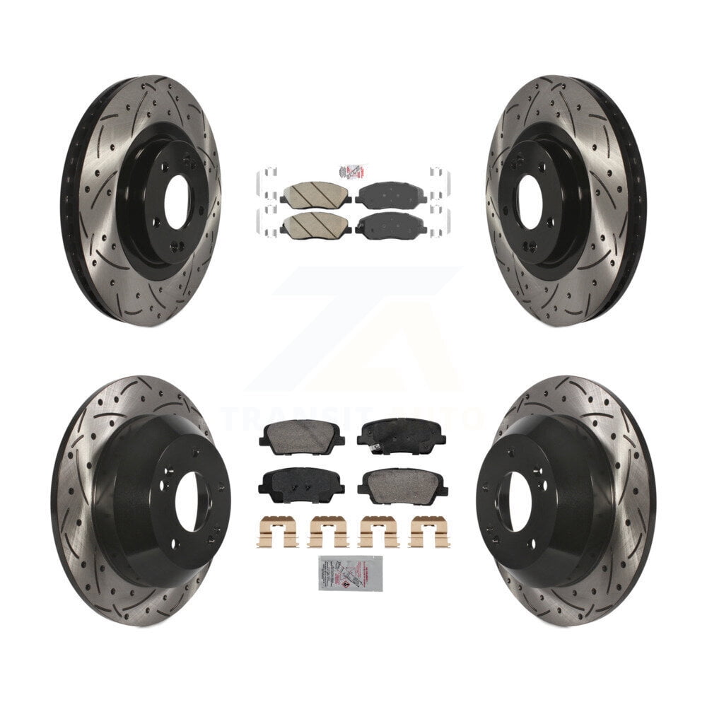 Transit Auto Front Rear Ceramic Pads and Coated Drilled Slotted Disc Brake Rotors Kit for Car ...
