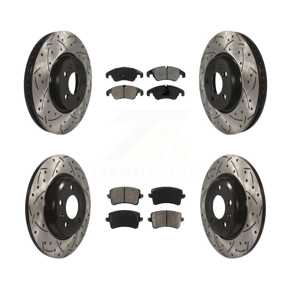 Transit Auto Front Rear Coated Drilled Slotted Disc Brake Rotors and ...