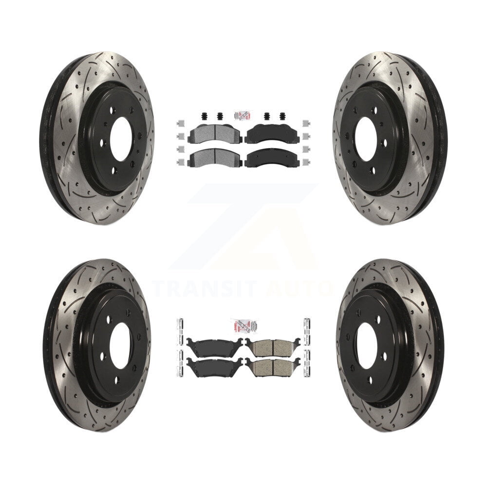 Transit Auto Front Semi-Metallic Rear Ceramic Pads and Coated Drilled ...