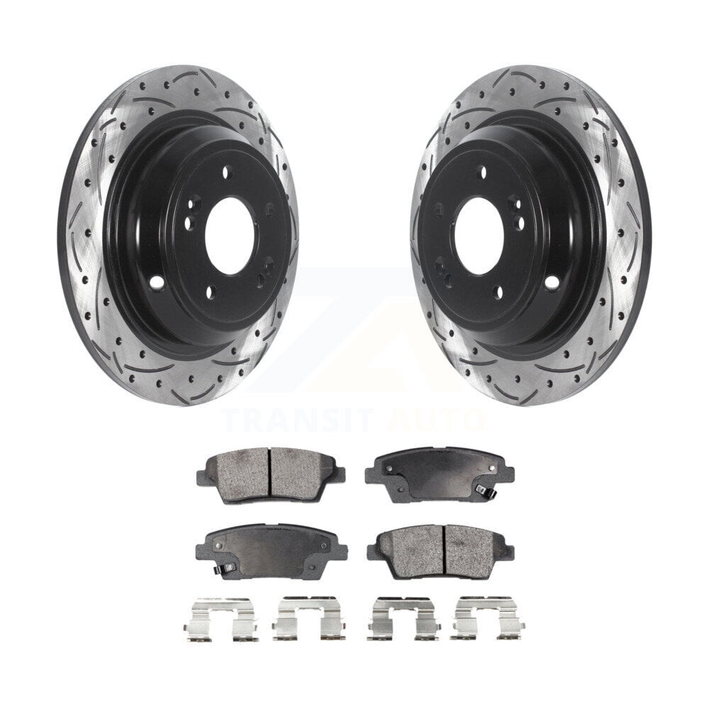 Transit Auto Rear Coated Drilled Slotted Disc Brake Rotors and Ceramic ...