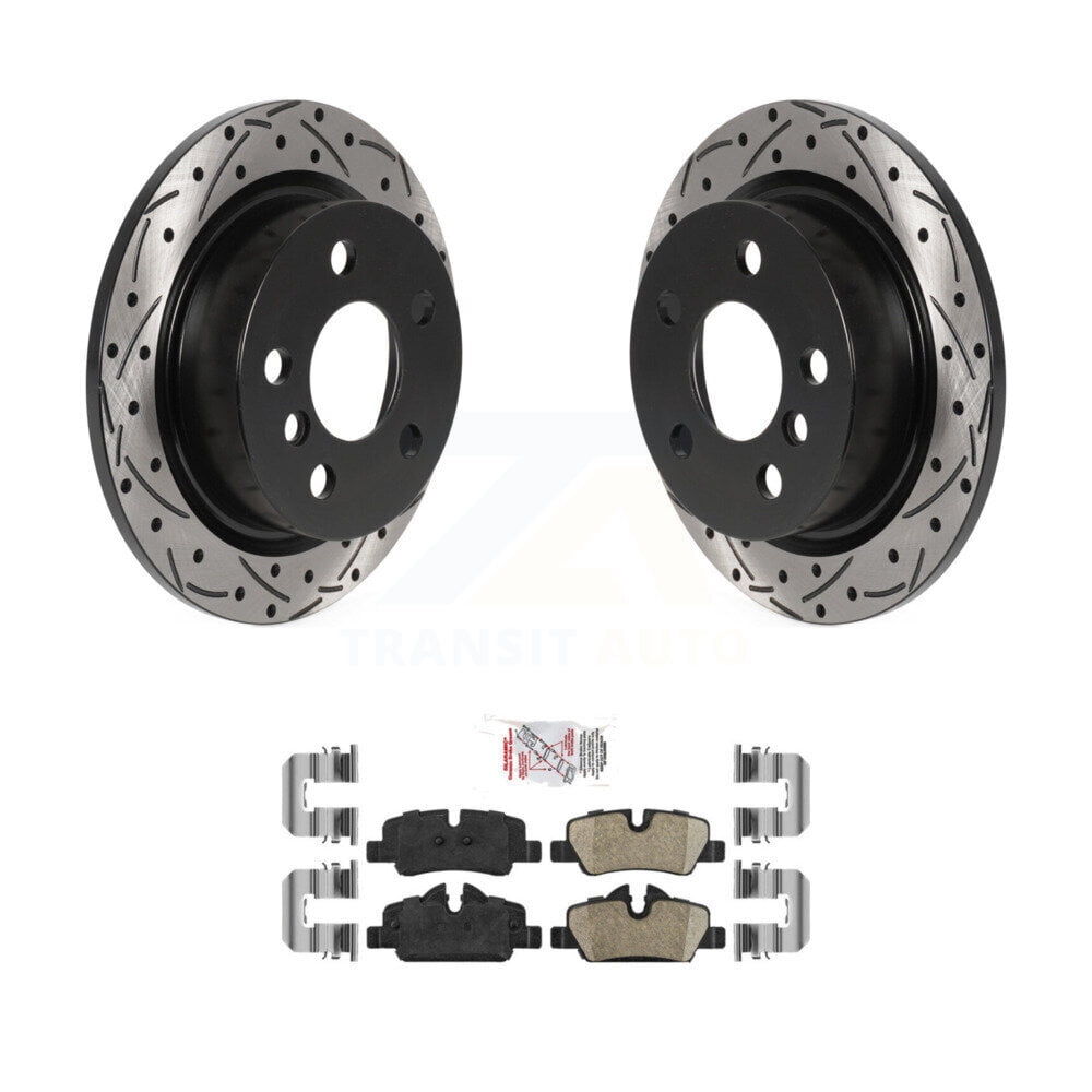 Transit Auto Rear Coated Drilled Slotted Disc Brake Rotors and Ceramic ...
