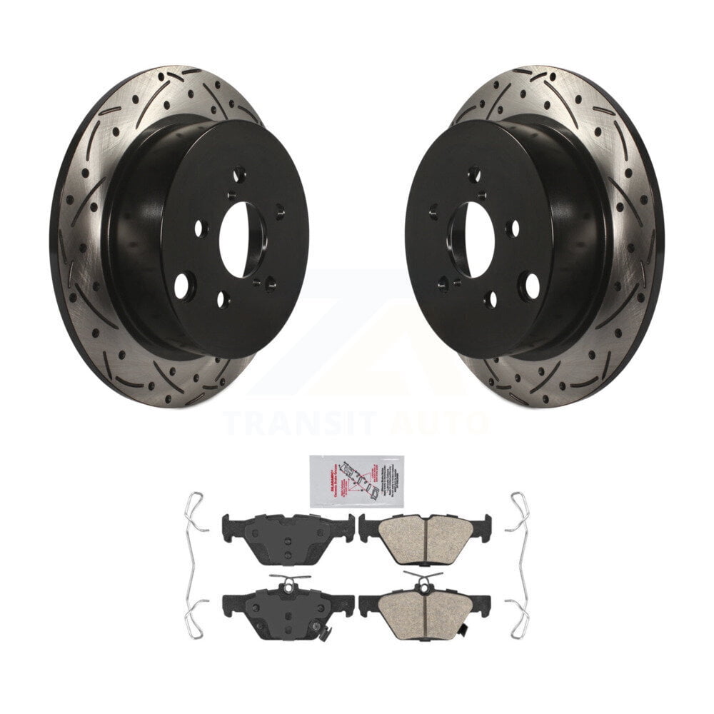 Transit Auto Rear Coated Drilled Slotted Disc Brake Rotors and Ceramic ...