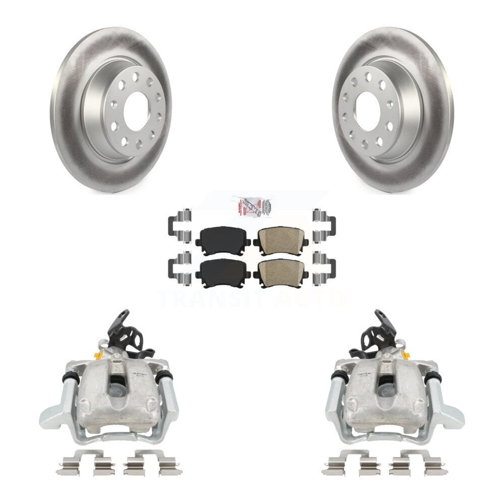 Transit Auto Rear Disc Brake Caliper Coated Rotors and Ceramic Pads Kit ...