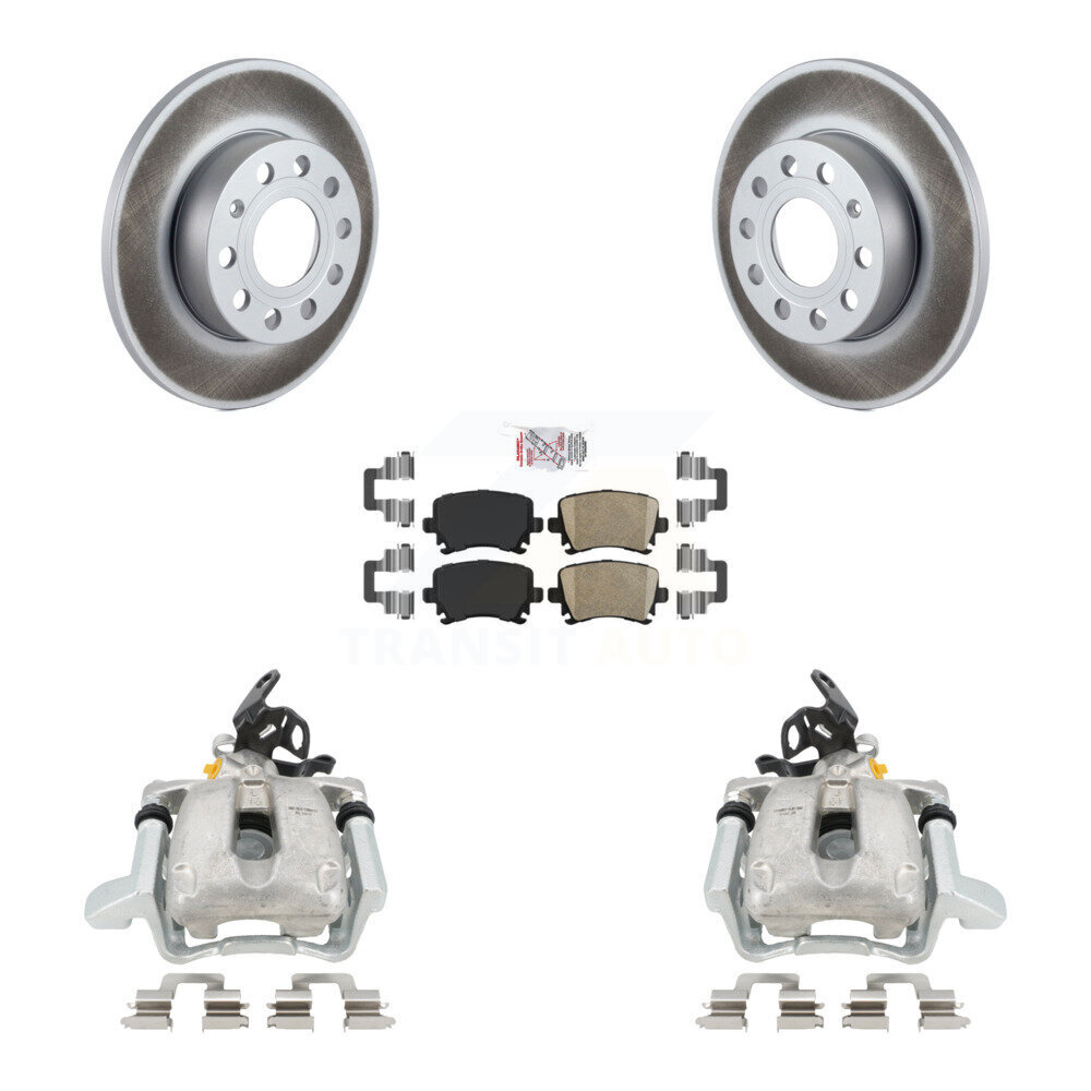 Transit Auto Rear Disc Brake Caliper Coated Rotors and Ceramic Pads Kit ...