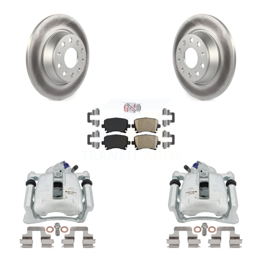 Transit Auto Rear Disc Brake Caliper Coated Rotors and Ceramic Pads Kit ...