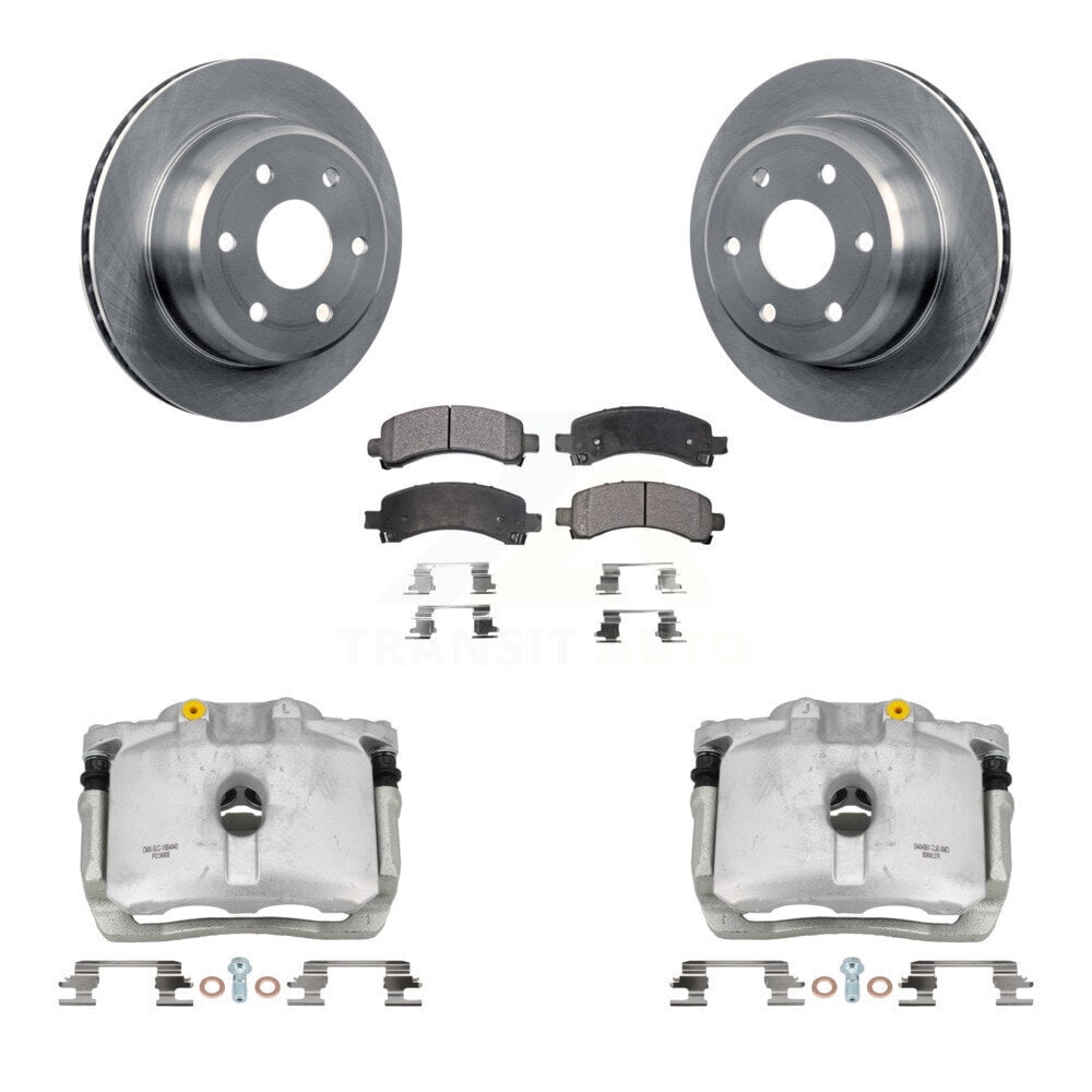 Transit Auto Rear Disc Brake Caliper Rotors and Semi-Metallic Pads Kit ...