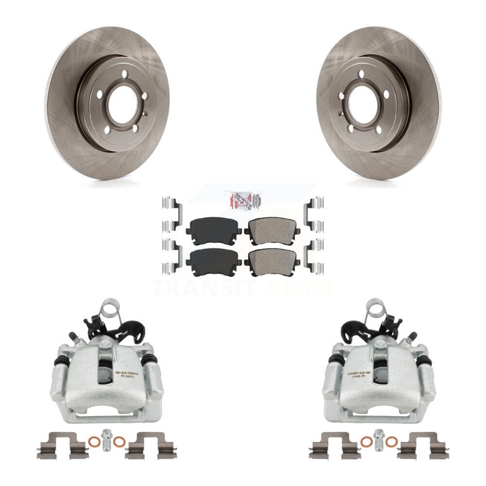 Transit Auto Rear Disc Brake Caliper Rotors and Semi-Metallic Pads Kit ...