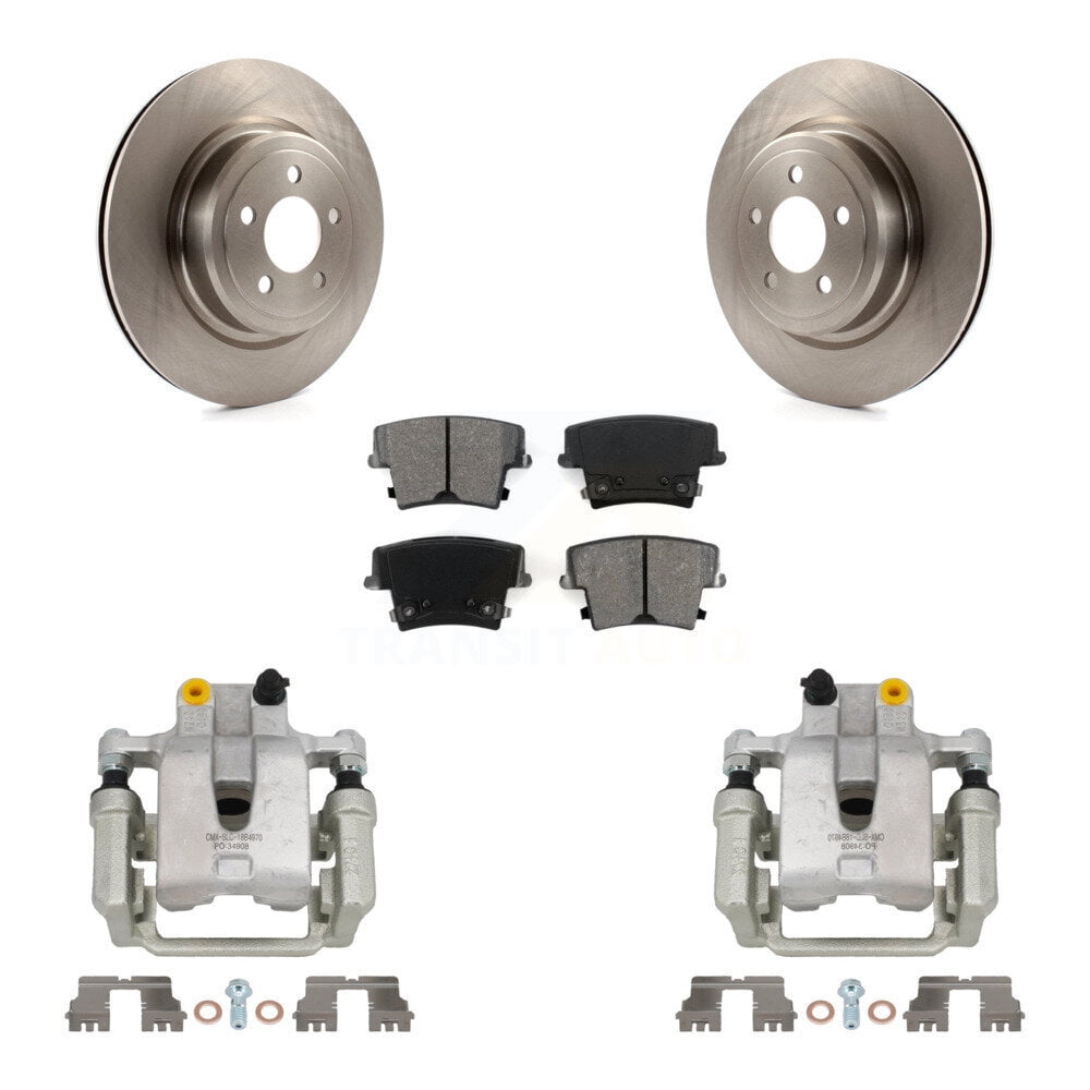Transit Auto Rear Disc Brake Caliper Rotors and Semi-Metallic Pads Kit ...