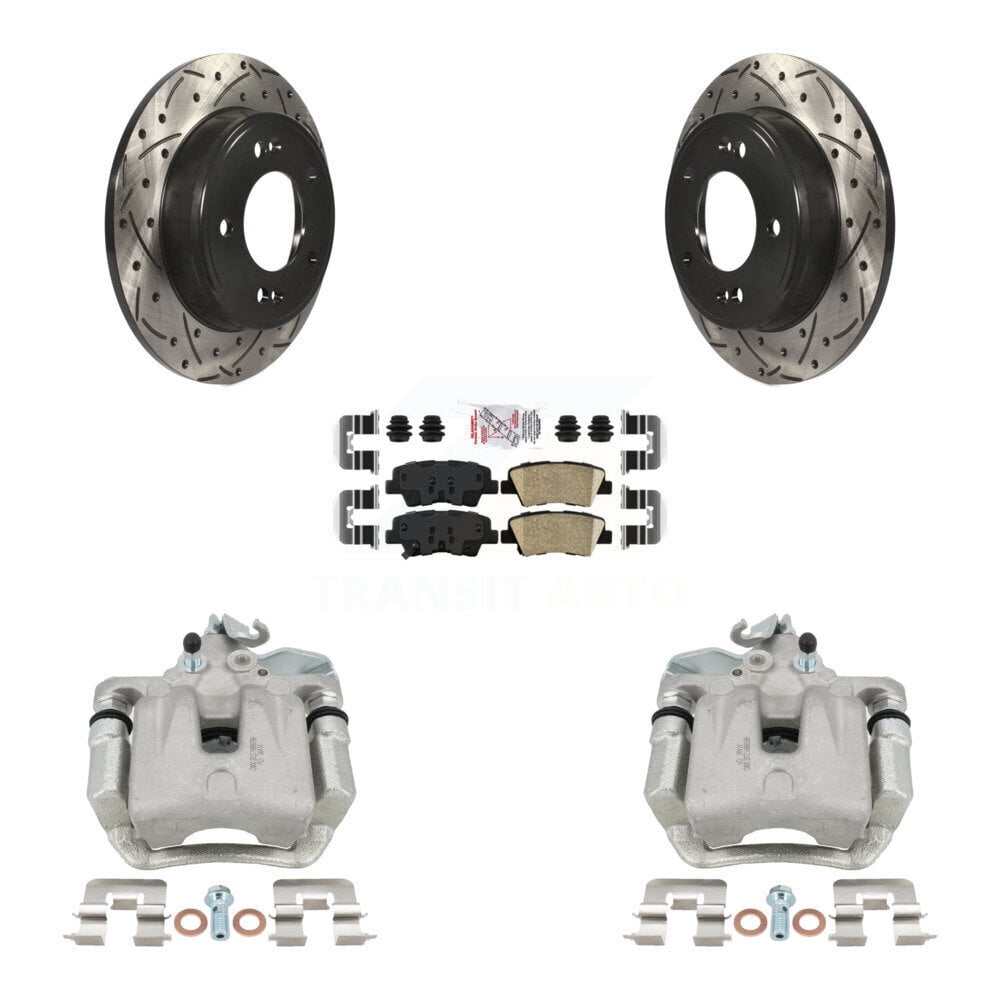 Transit Auto Rear Disc Brake Coated Caliper Drilled Slotted Rotors and ...