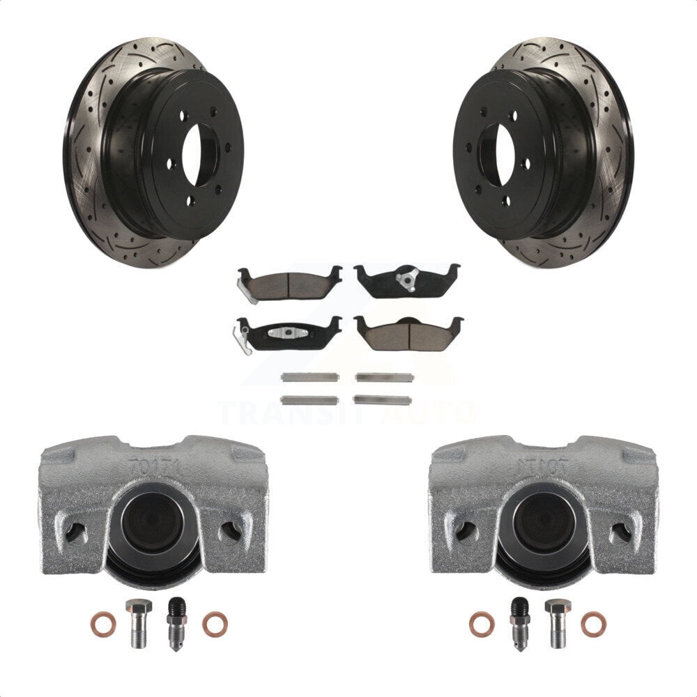 Transit Auto Rear Disc Brake Coated Caliper Drilled Slotted Rotors and ...