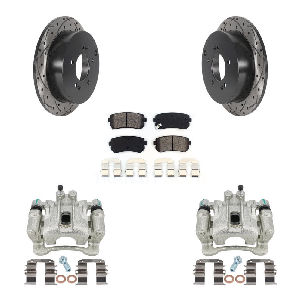 Transit Auto Rear Disc Brake Coated Caliper Drilled Slotted Rotors and ...