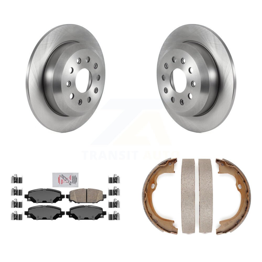 Transit Auto Rear Disc Rotors Ceramic Pads and Parking Brake Shoes Kit ...