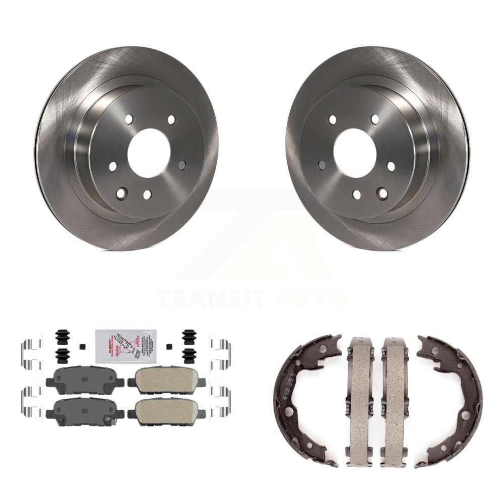 Transit Auto Rear Disc Rotors Ceramic Pads and Parking Brake Shoes Kit ...