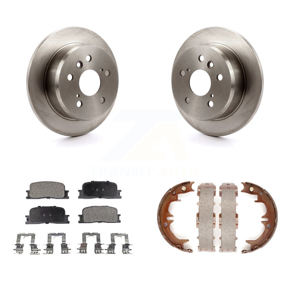 Transit Auto Rear Disc Rotors Ceramic Pads and Parking Brake Shoes Kit ...