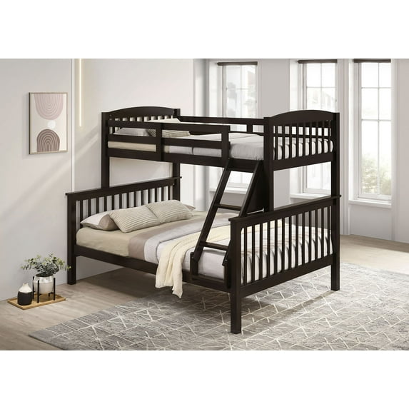 Transition Twin Full Bed With Slat Design And Angled Ladder, Walnut ...
