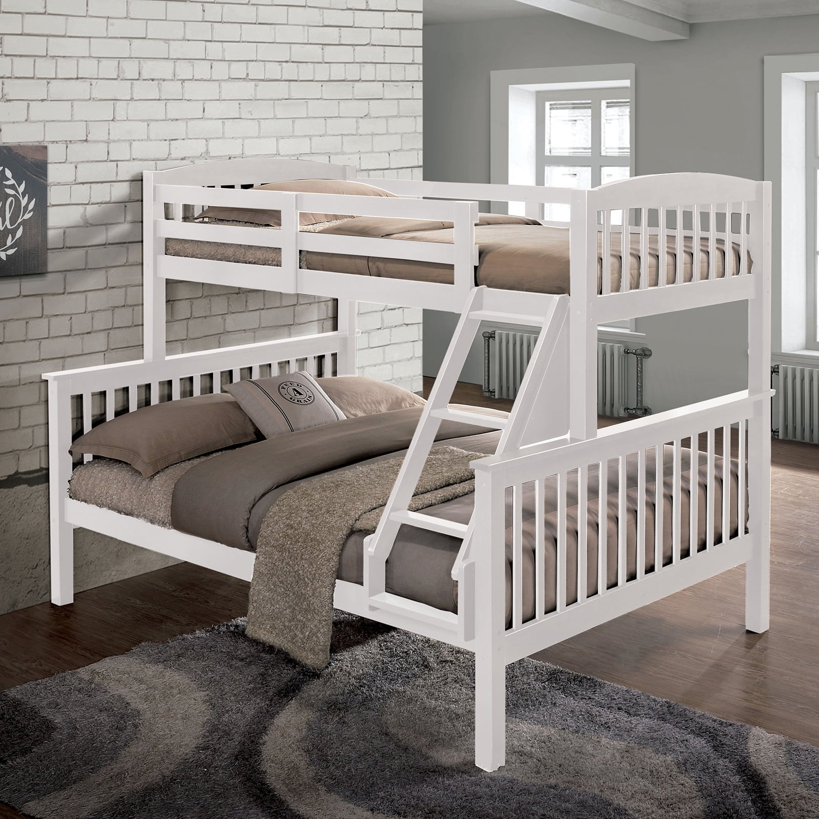 Transition Twin Full Bed With Slat Design And Angled Ladder, White ...