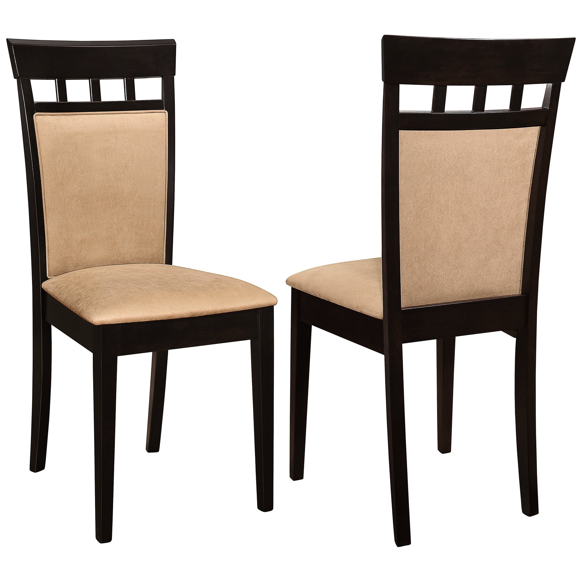 Transitional 2pc Dining Chair , Tan Microfiber Back, Cappuccino Brown ...