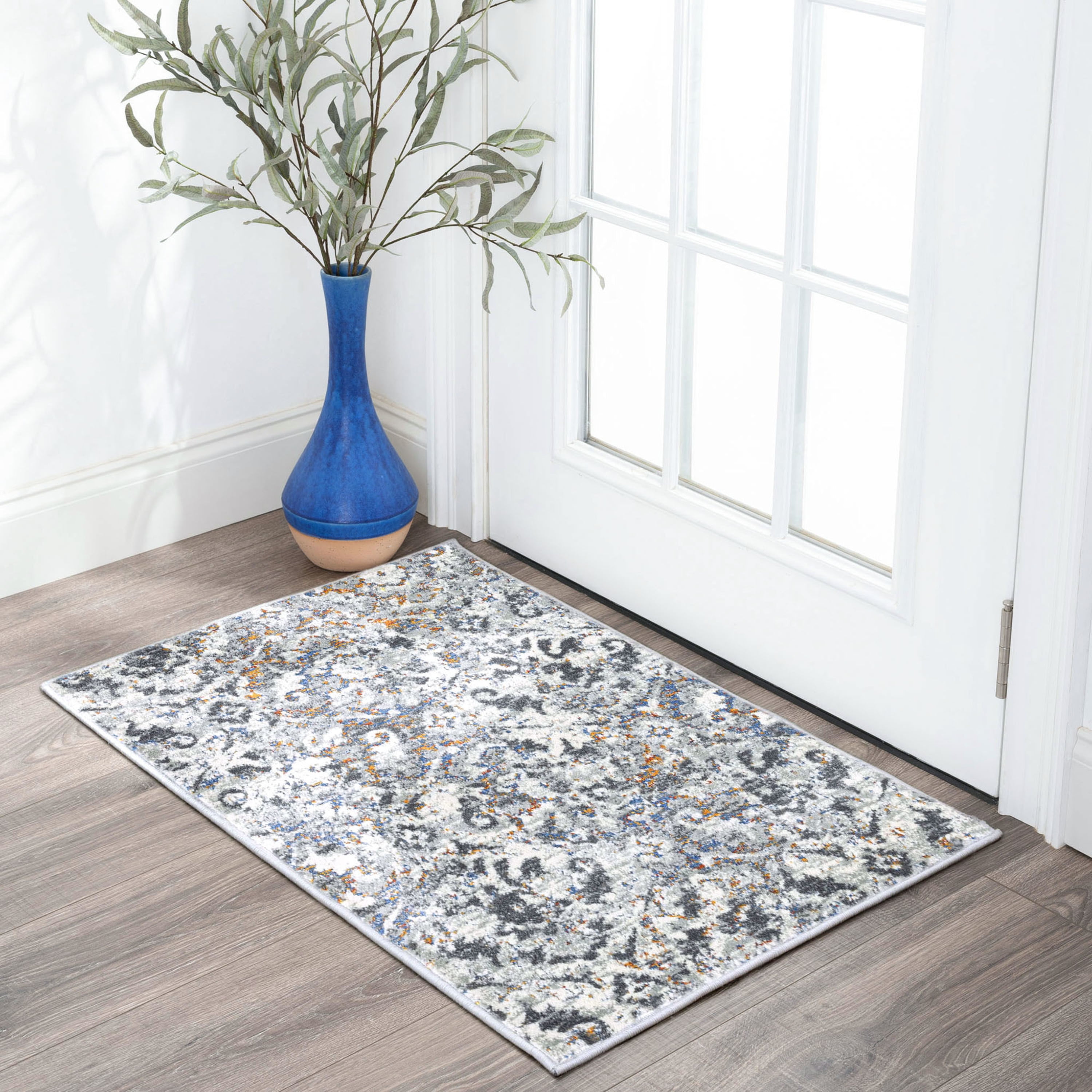 Transitional 2x3 Area Rug (2' x 2'11'') Damask Gray, Teal Indoor ...
