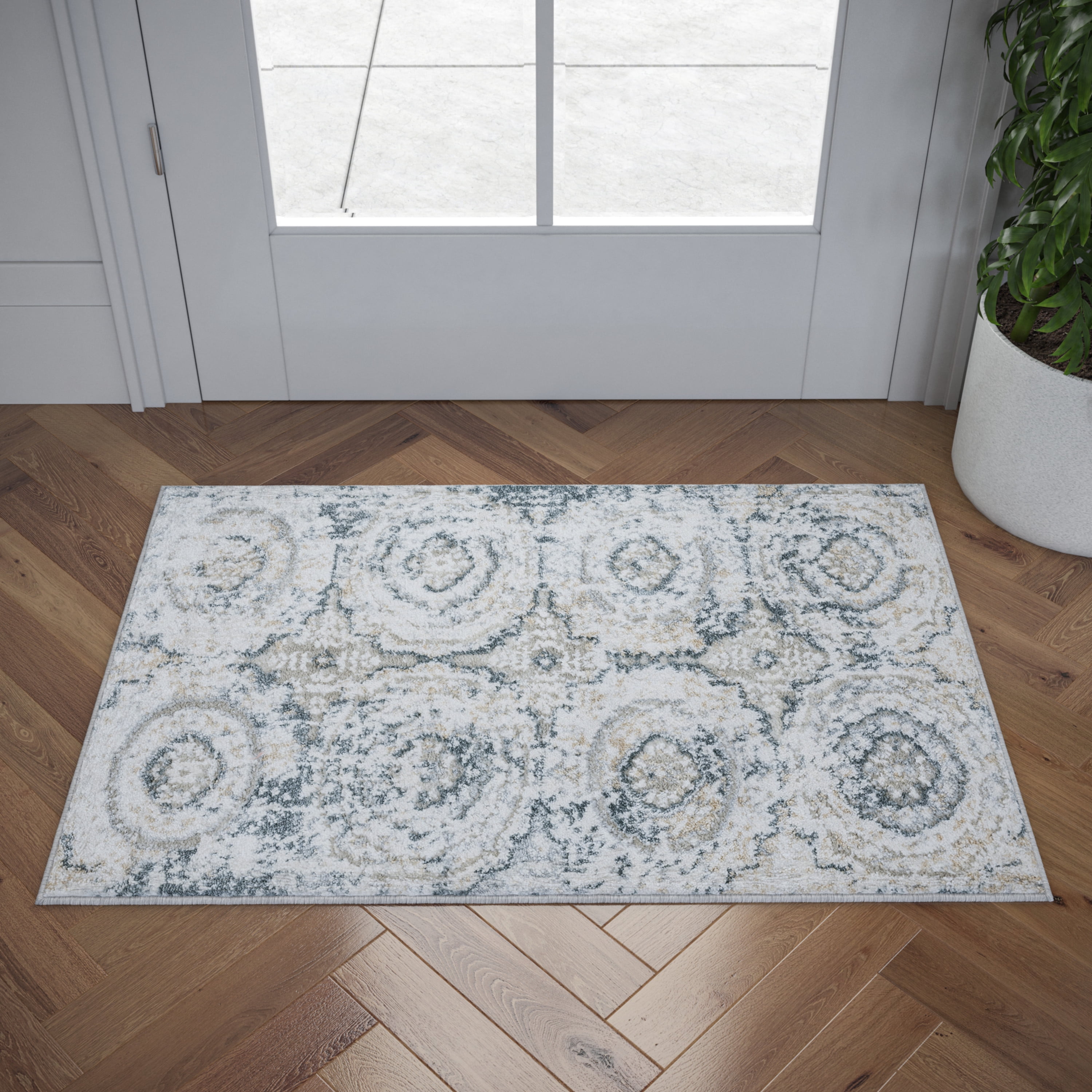 Transitional 2x3 Area Rug (2' x 3') Floral Beige Indoor Scatter Easy to ...