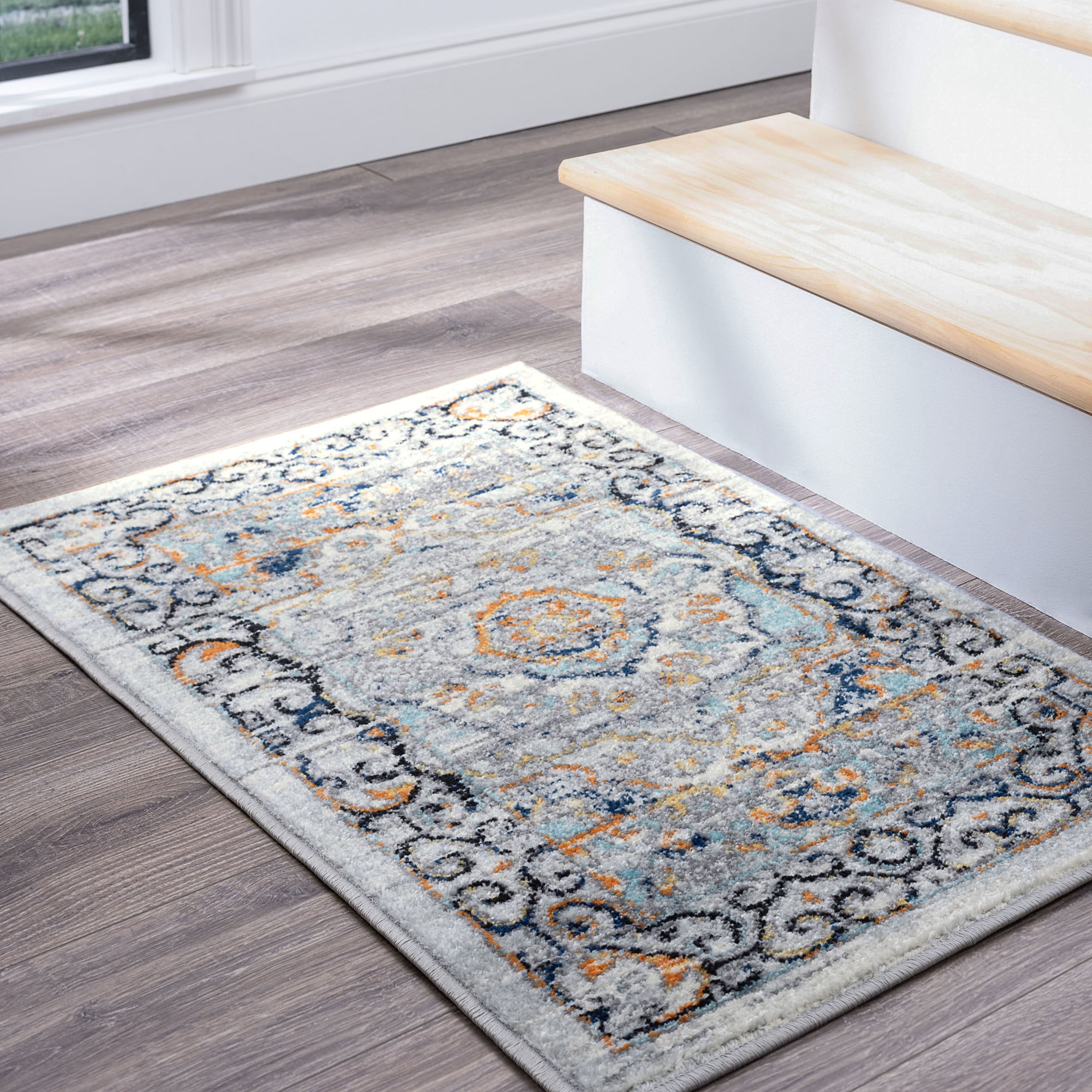 Transitional 2x3 Area Rug (2' x 3') Medallion Blue, Gray Indoor Scatter ...