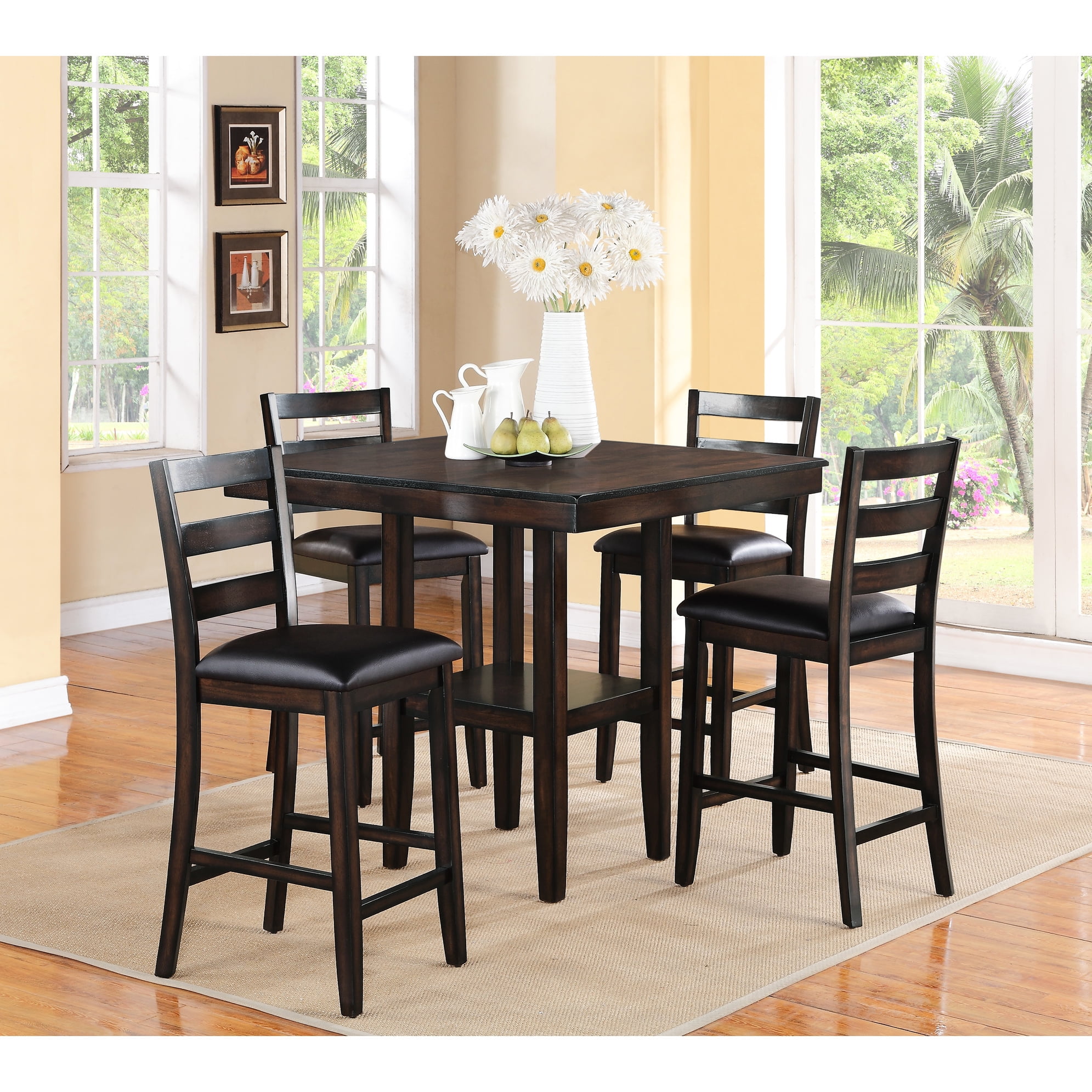 Transitional 5 Counter Height Dining , Square Table With Wood Top And ...