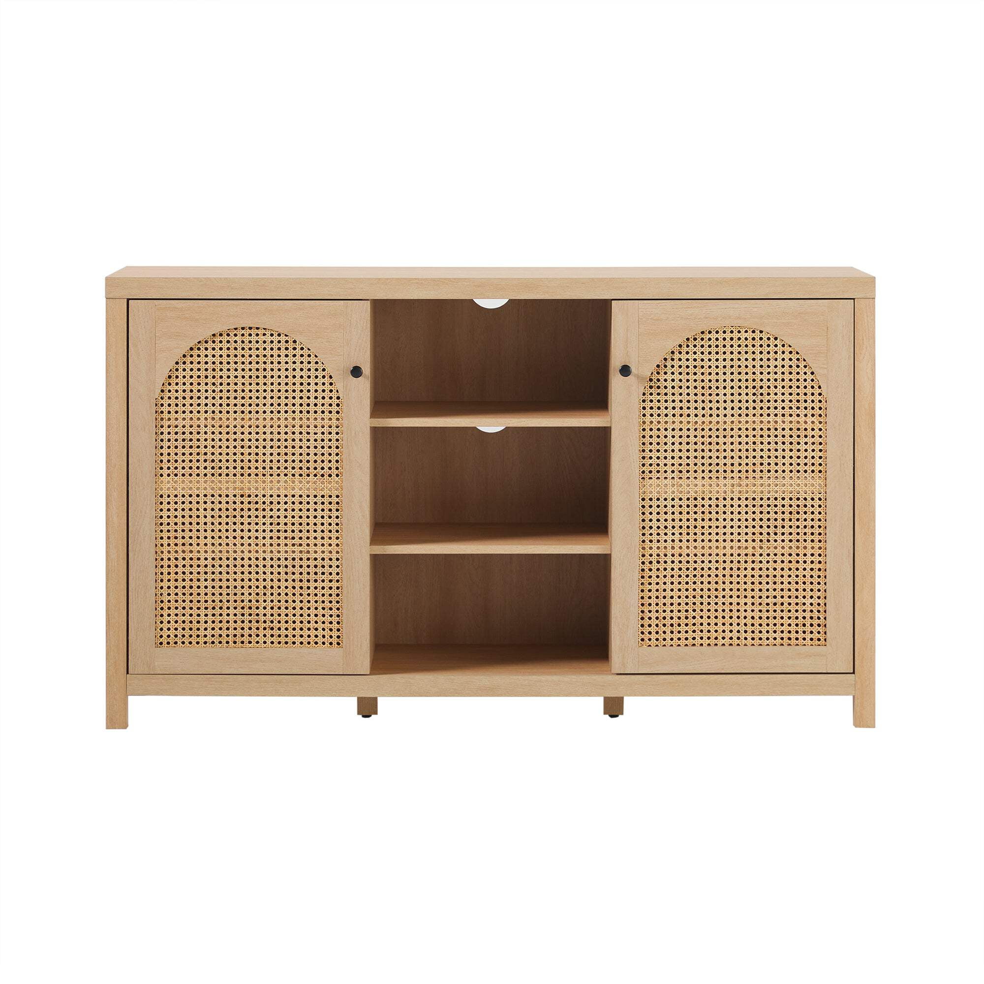 Transitional 58" 2 Door Sideboard With Arched Rattan Panels, Black ...