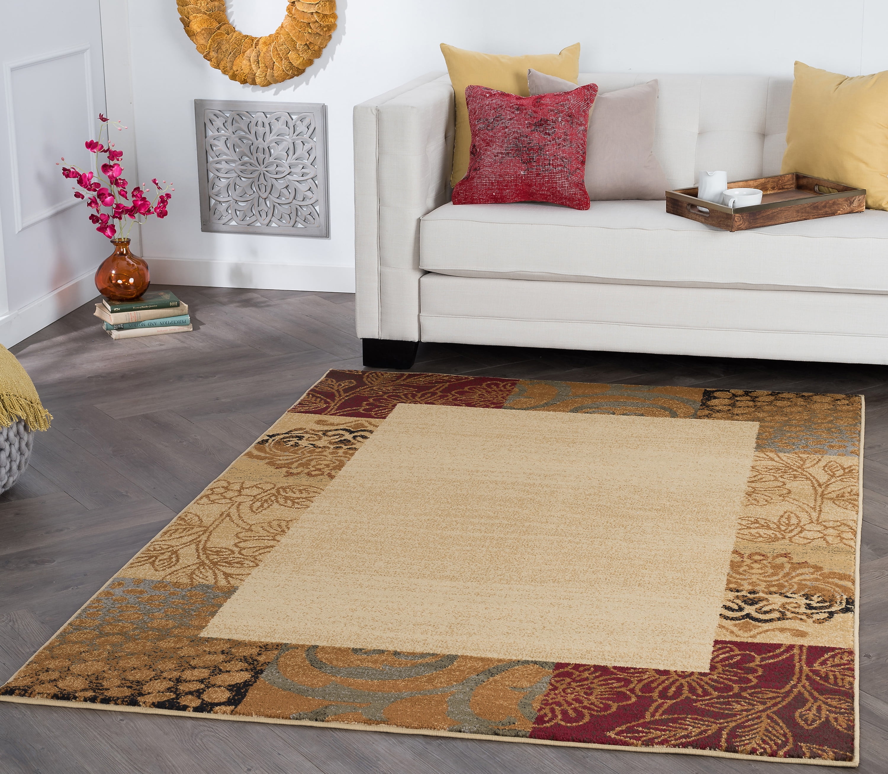 Transitional 5x7 Area Rug (5' x 7') Floral Beige, Brown Living Room ...