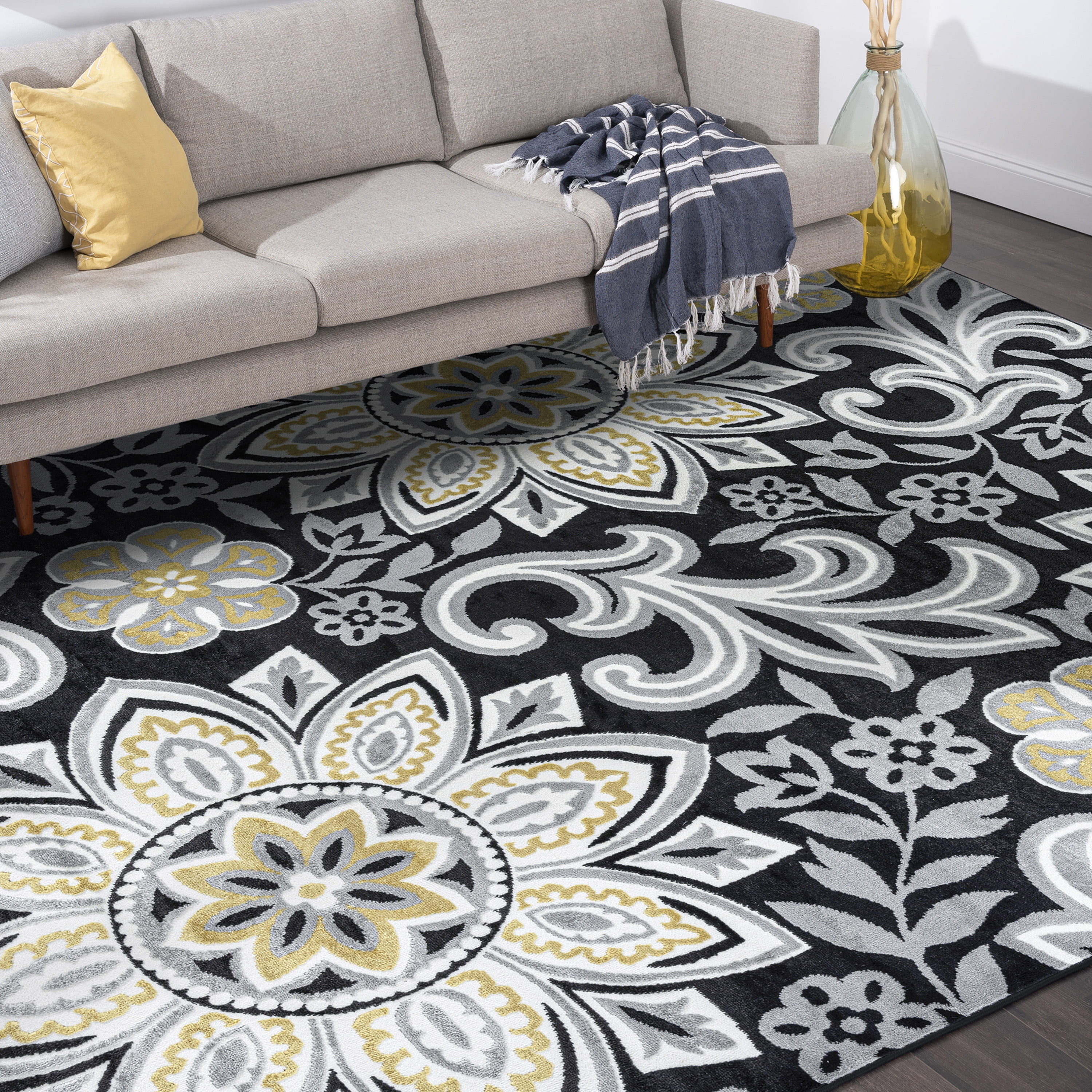 Transitional 8x10 Area Rug - Floral Yellow - Walmart.com