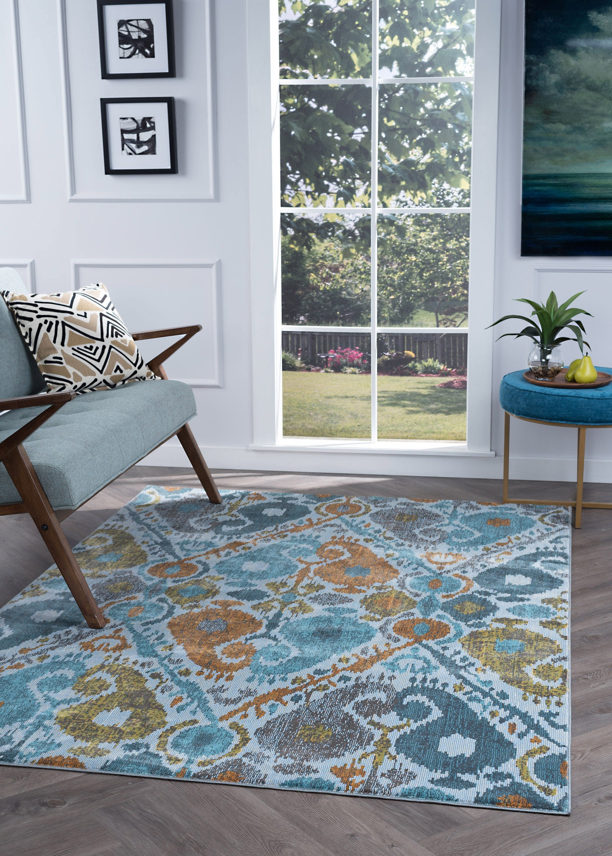 Transitional 8x11 Area Rug (7'10'' x 10'3'') Abstract Aqua, Gold Living ...