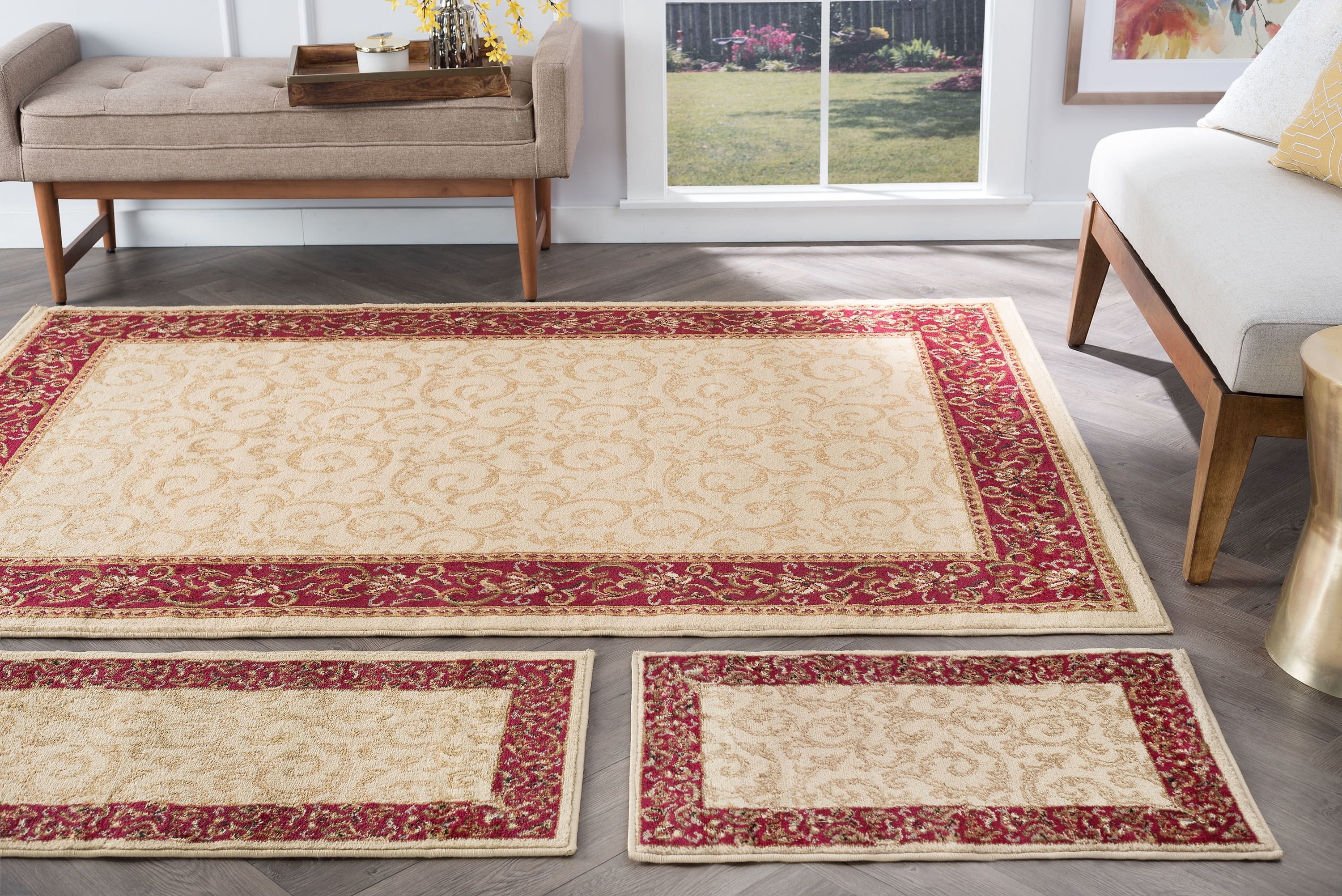 Free Shipping! Bliss Rugs Transitional Area Rug Set Beige Red ...