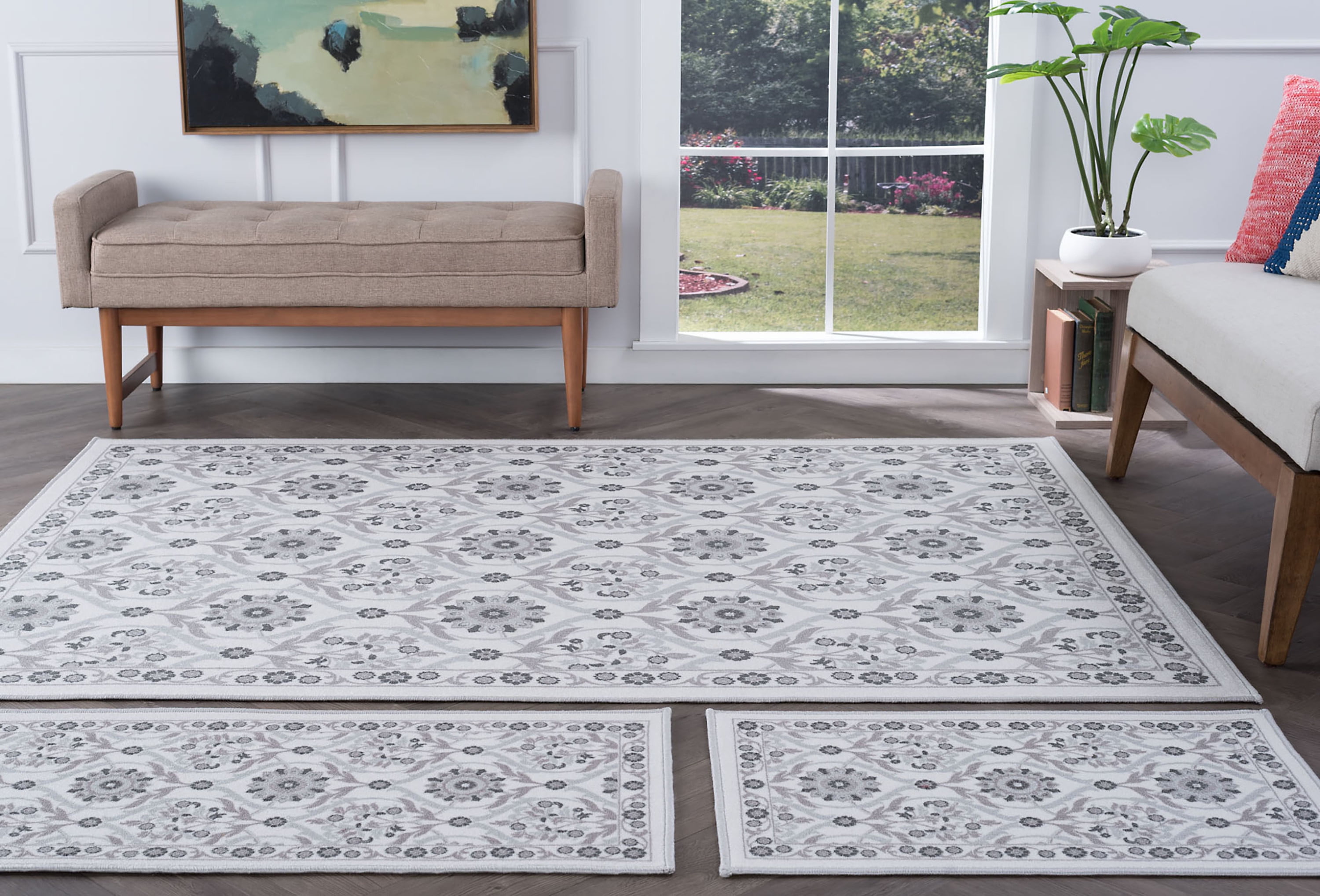 Free Shipping! Bliss Rugs Transitional Floral Ivory Gray Indoor Area ...