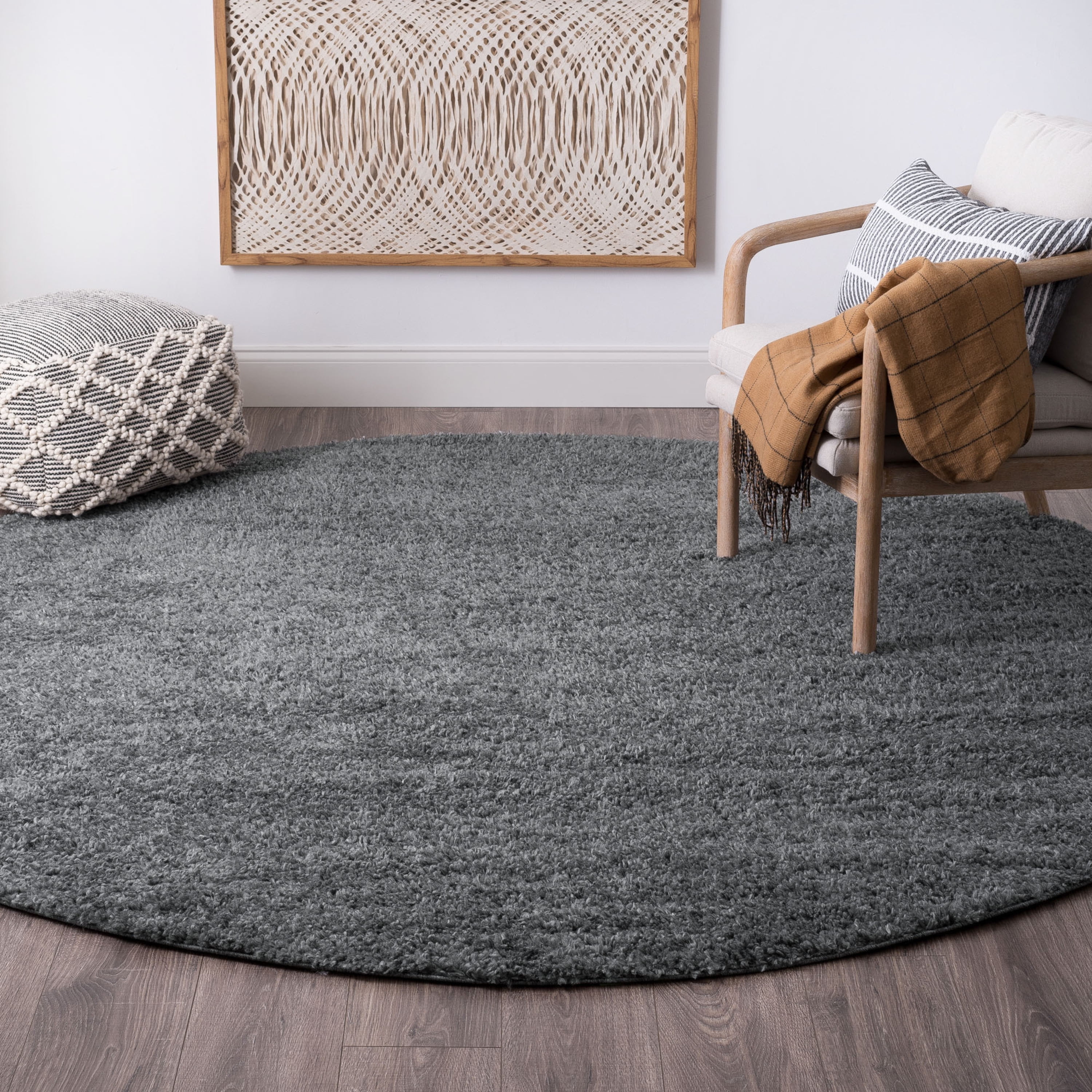 Free Shipping! Bliss Rugs 5'3'' Round Gray Shag Area Rug, Thick, Cozy ...