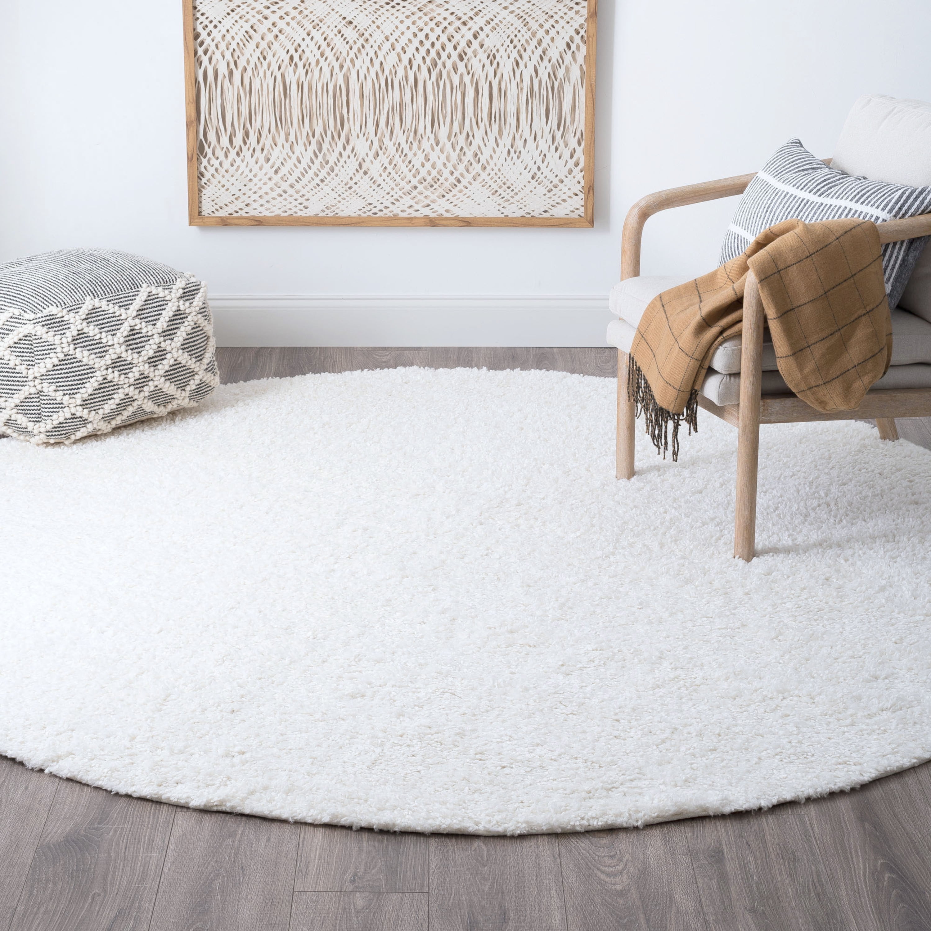 Bliss Rugs Fluffy Shag Transitional Solid Color Round Rug for Living ...