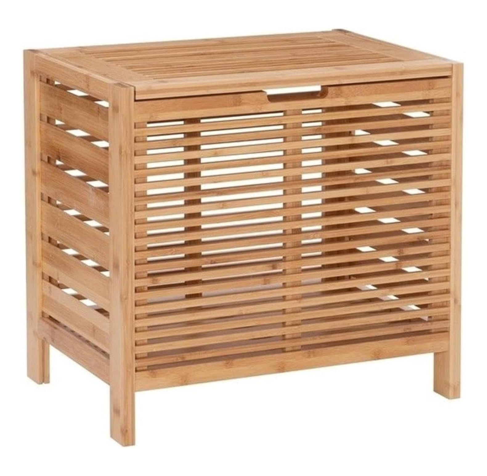 Transitional Bamboo Slatted Hamper with Wide Top in Brown - Walmart.com