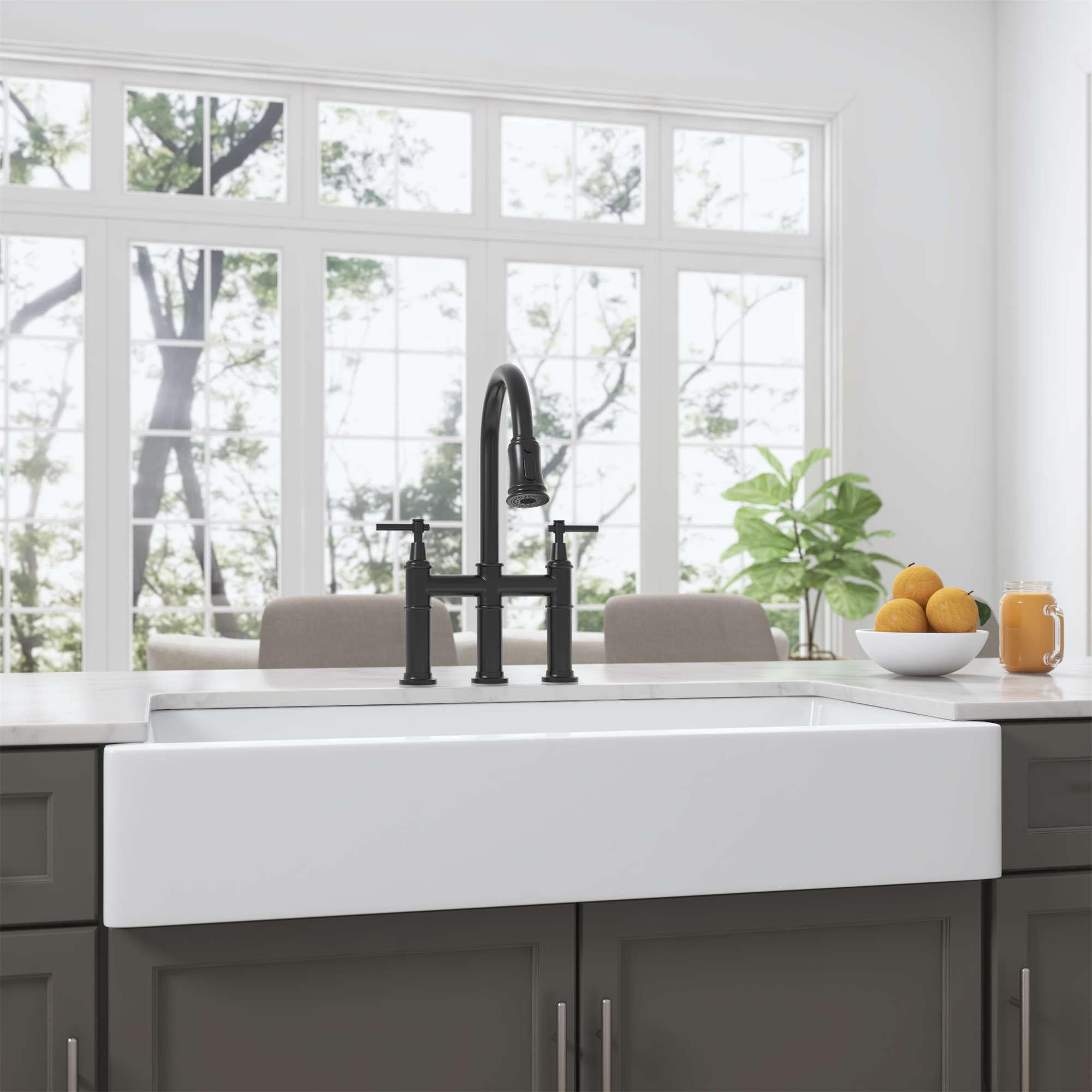 Transitional Bridge Kitchen Faucet with Pull-Down Sprayhead,Aerated ...
