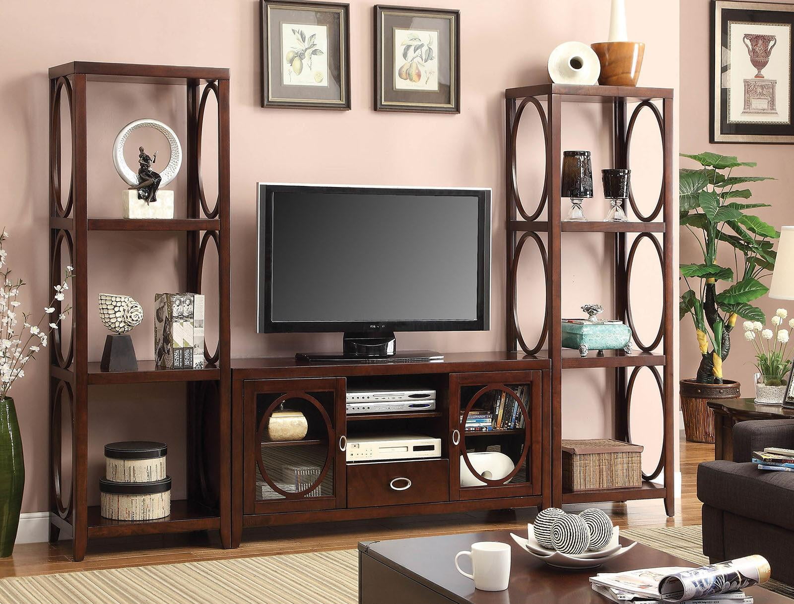 Transitional Cherry Solid Wood TV Stand Set 3pcs Furniture of America ...