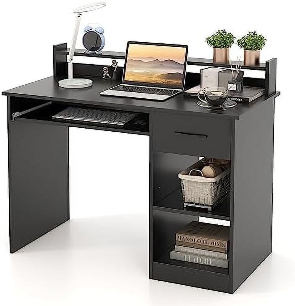 Transitional Computer Desk Office Desk with Drawers Hutch Keyboard Tray ...