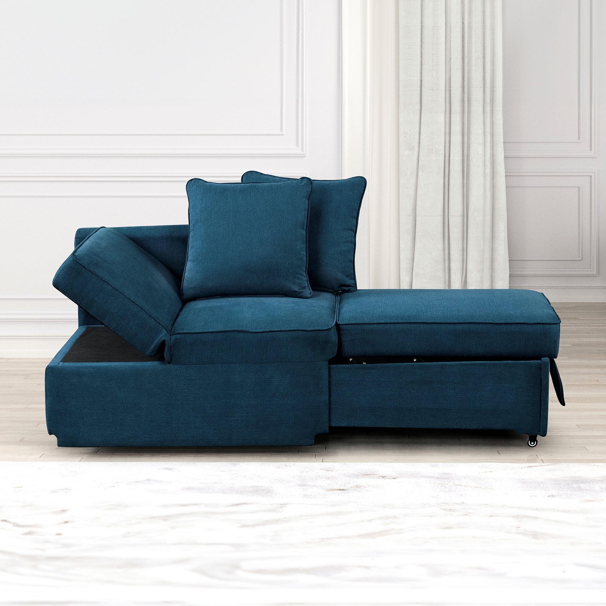 Transitional Convertible Chair With Engineered Wood Base And Pillows In ...