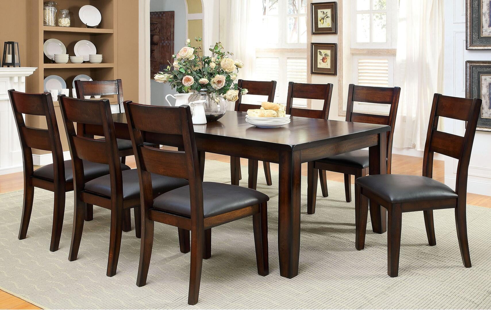 Transitional Dark Cherry Solid Wood Dining Rom Set 9pcs FOA Dickinson ...