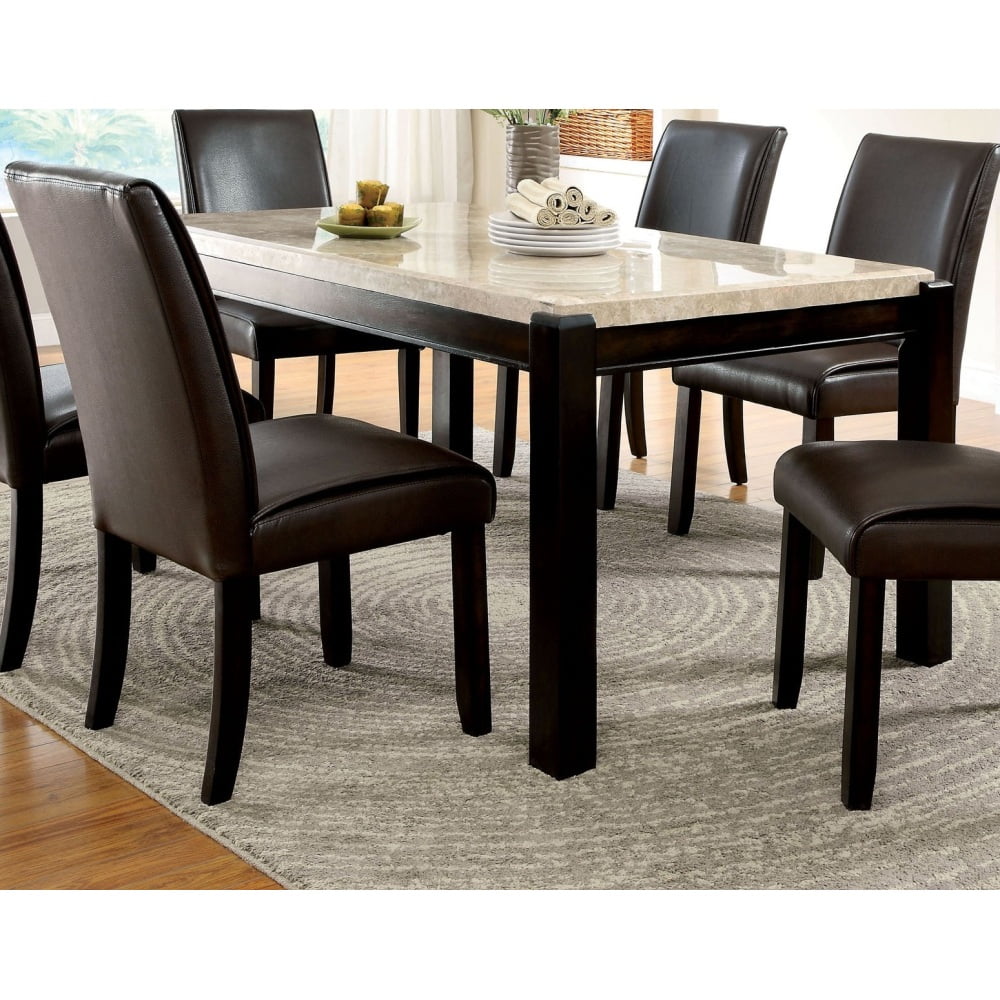 Transitional Dark Walnut Dining Table w Genuine Marble Top Ivory 1pc ...